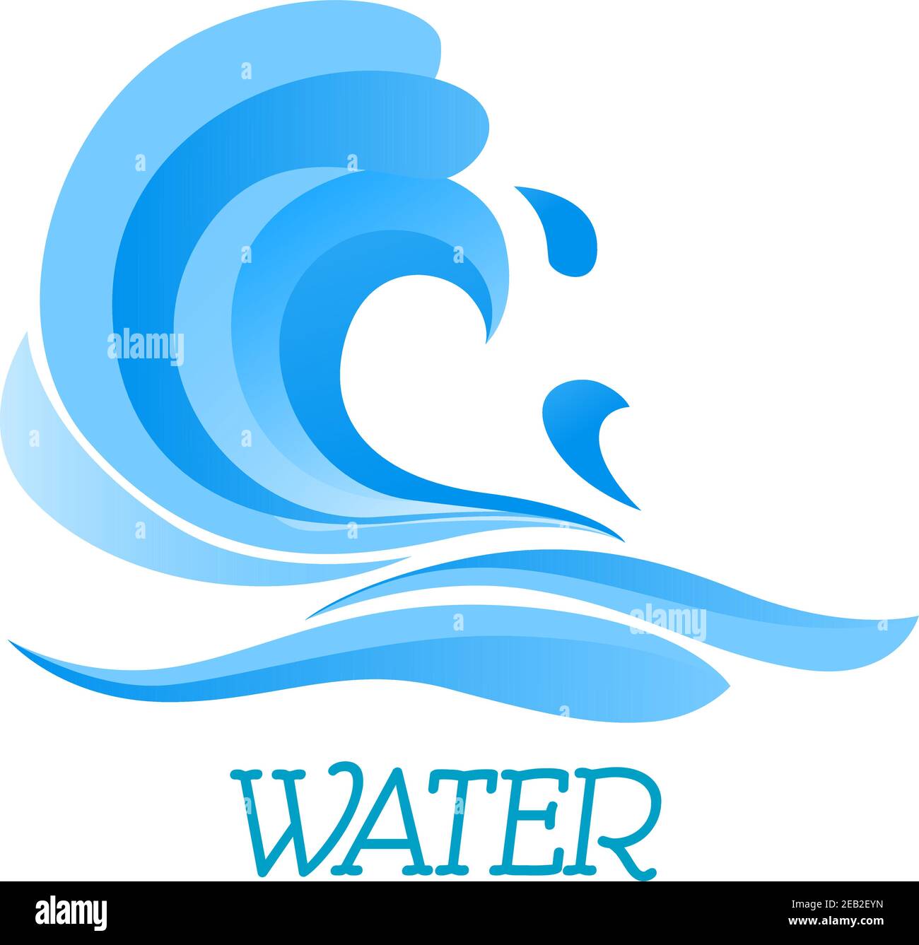 Sea wave symbol with billowing blue water curl, drops and splashes ...