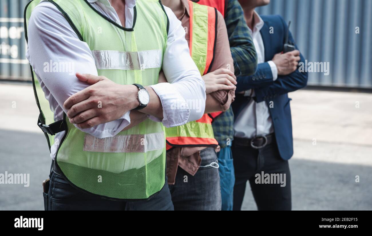 Portrait of Containers Ship Engineer Control Team Import/Export ...