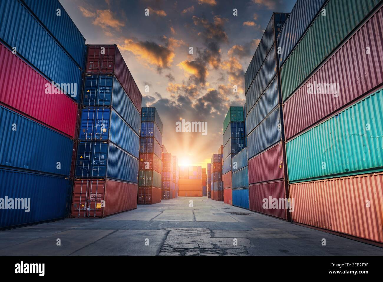 Stack of Containers Cargo Ship Import/Export in Harbor Port, Cargo ...