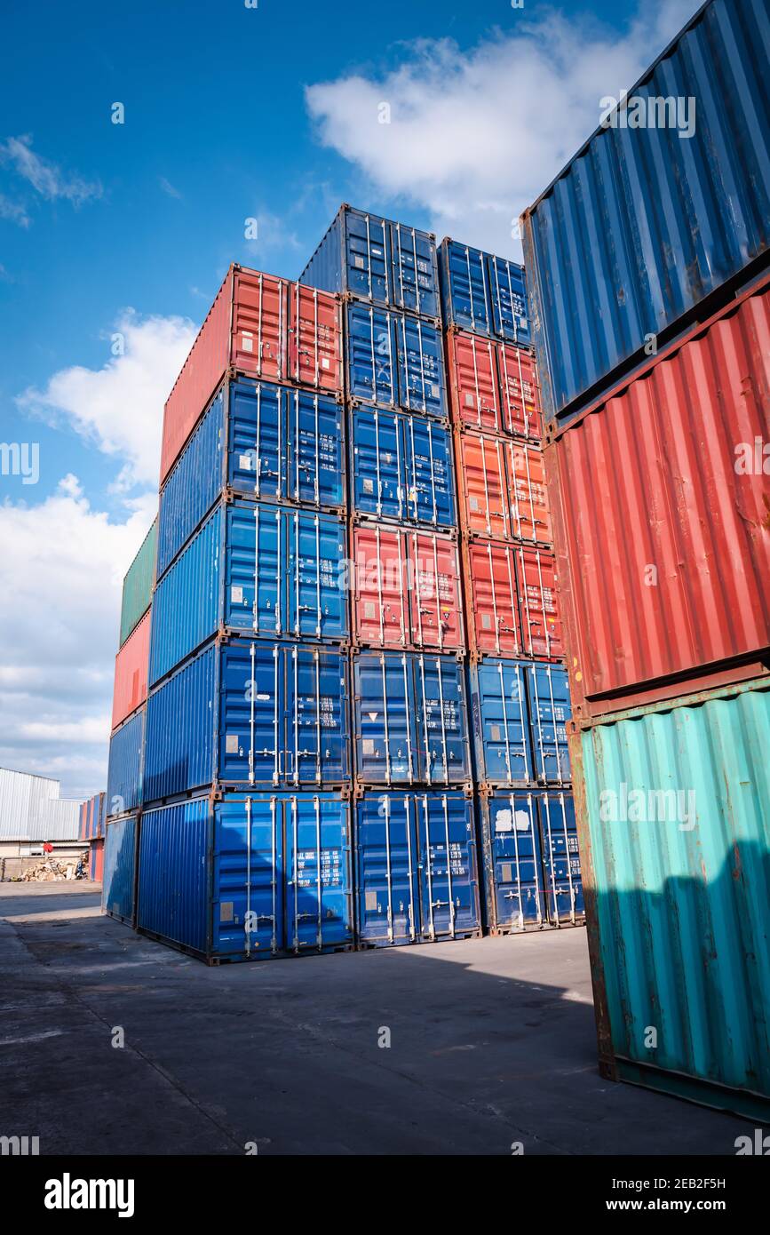 Stack of Containers Cargo Ship Import/Export in Harbor Port, Cargo ...