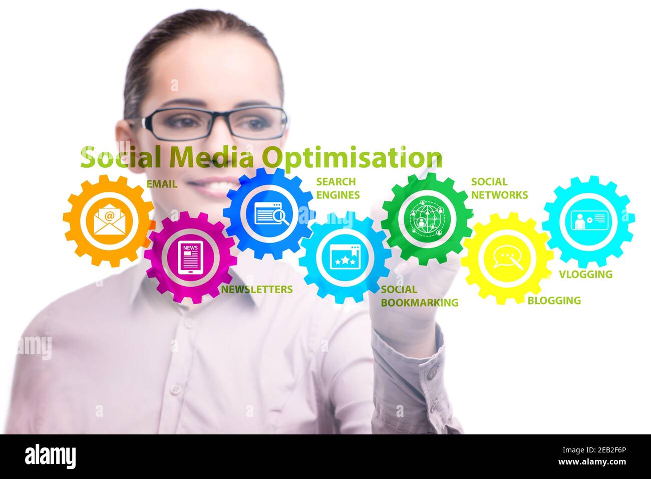 Social media optimisation concept with the businesswoman Stock Photo ...