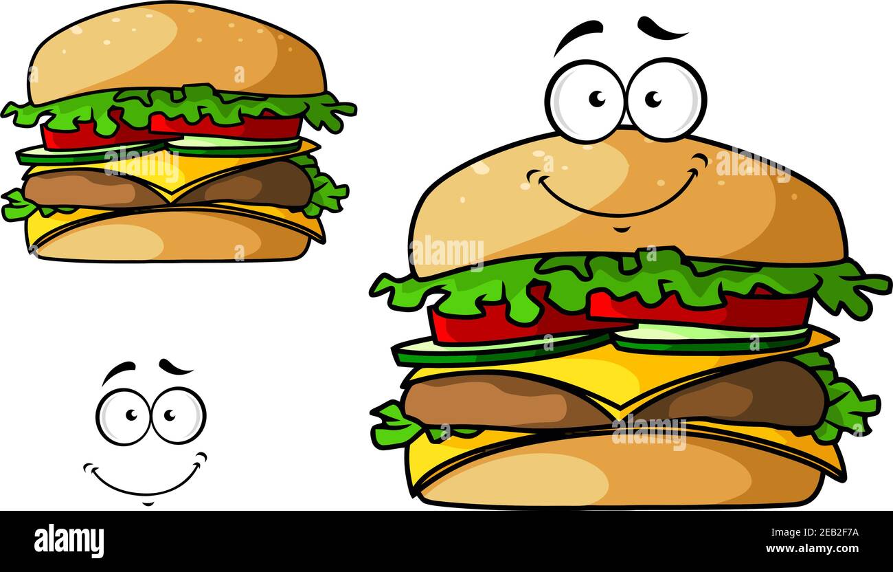 Fast food cheeseburger cartoon character with meat, cheddar, onions ...