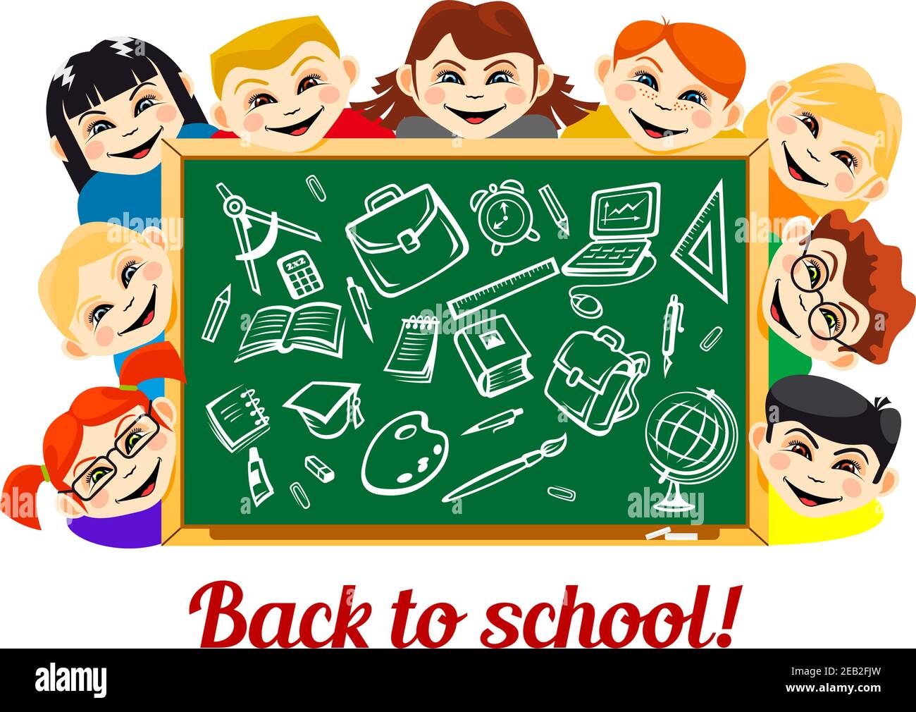 Back to school concept in cartoon style with happy kids characters ...