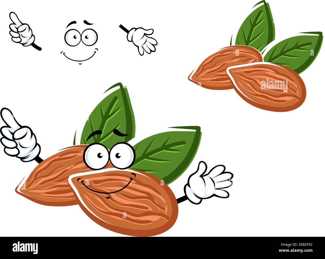 Happy sweet almonds cartoon character with nuts and green leaves ...