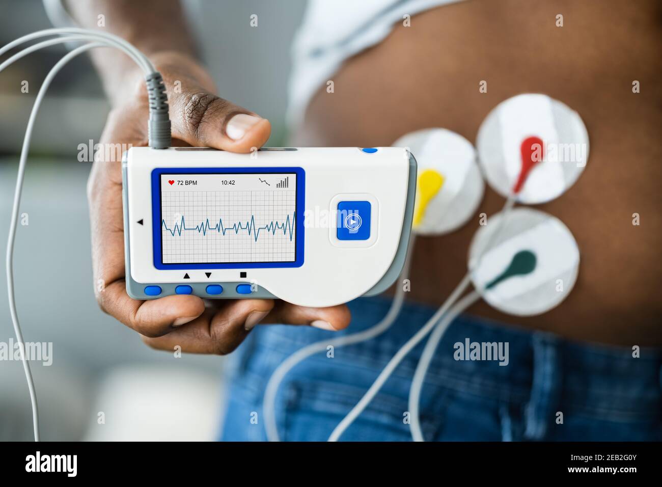 African American Patient Using Electrodes Diagnostic Device Stock Photo ...