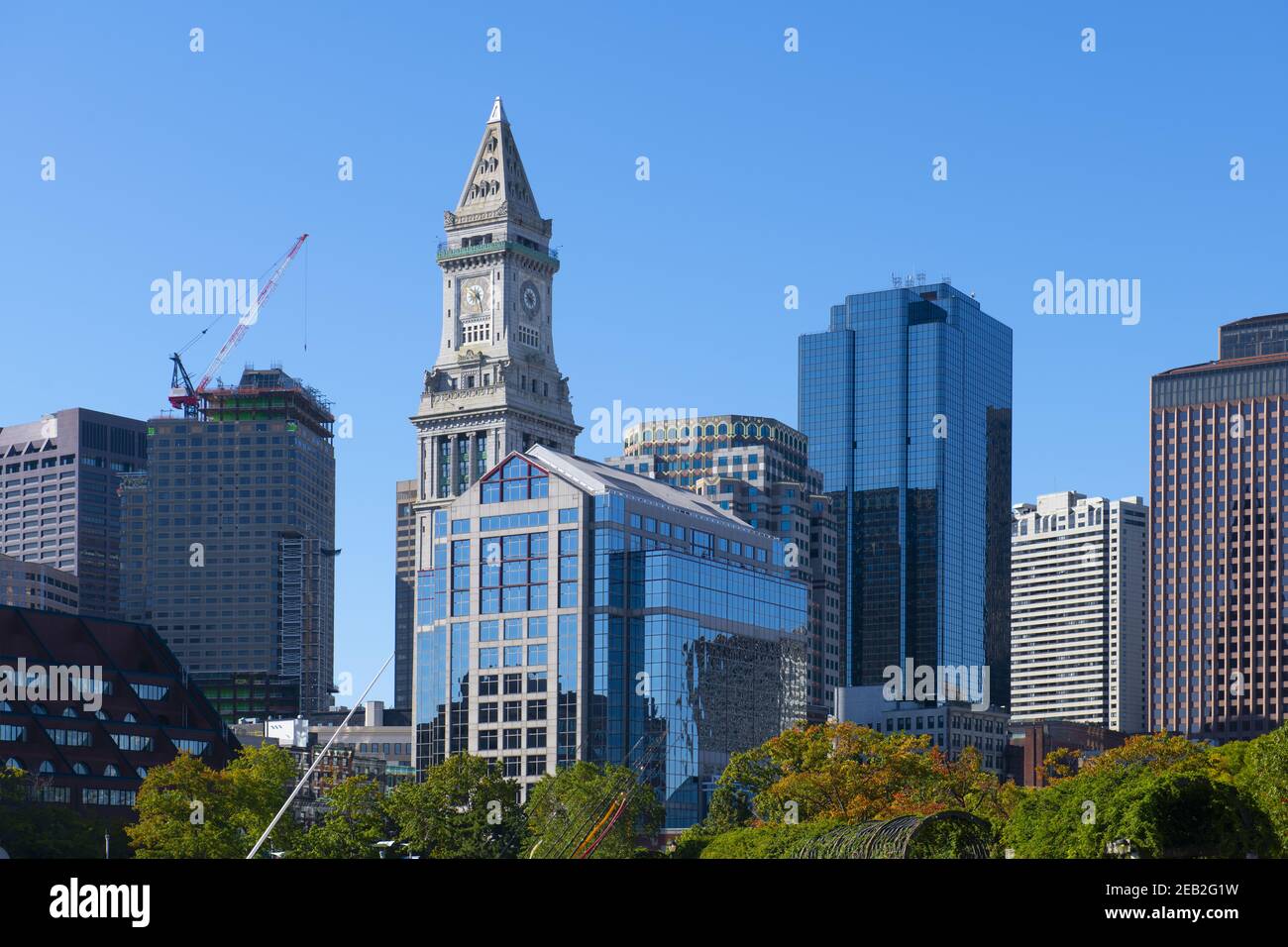 Boston financial district modern city skyline and Custom House at ...