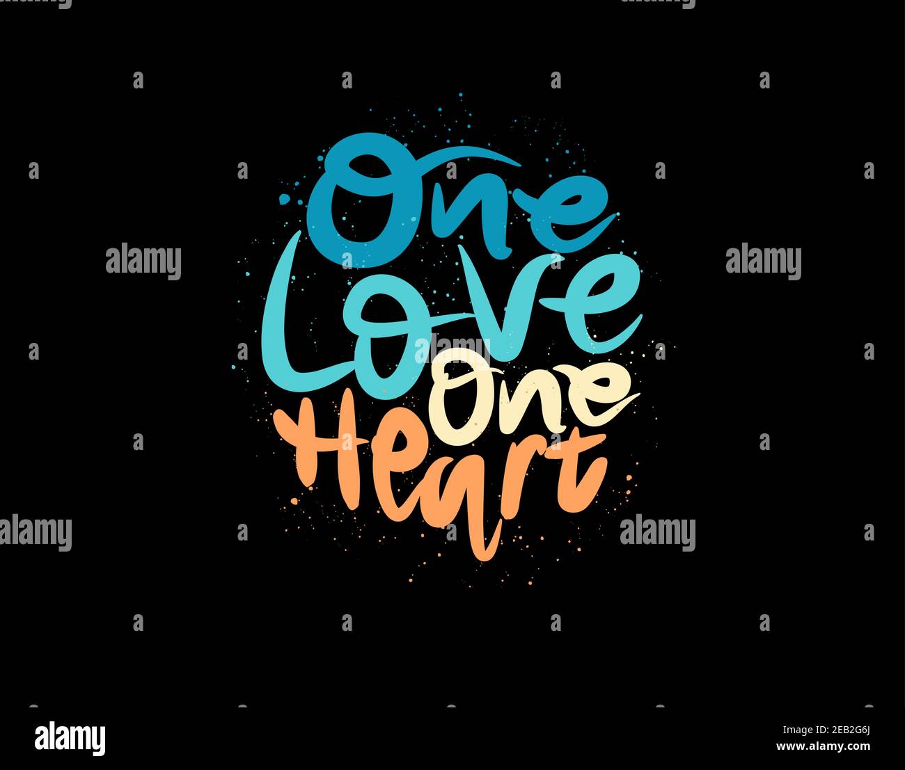 One Love One Heart lettering Text on black background in vector ...