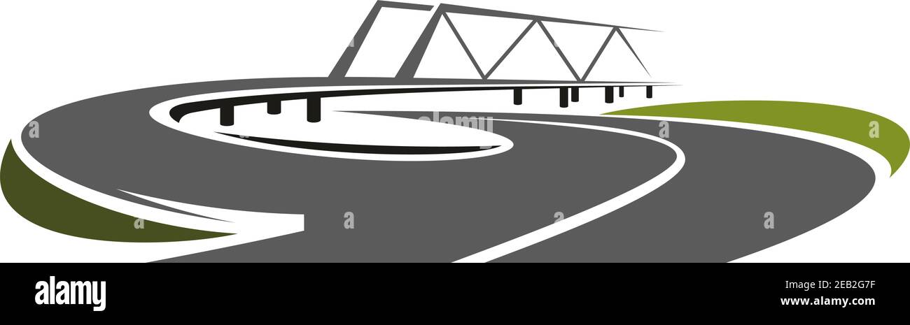 Modern road bridge above speed highway with green roadsides. For ...