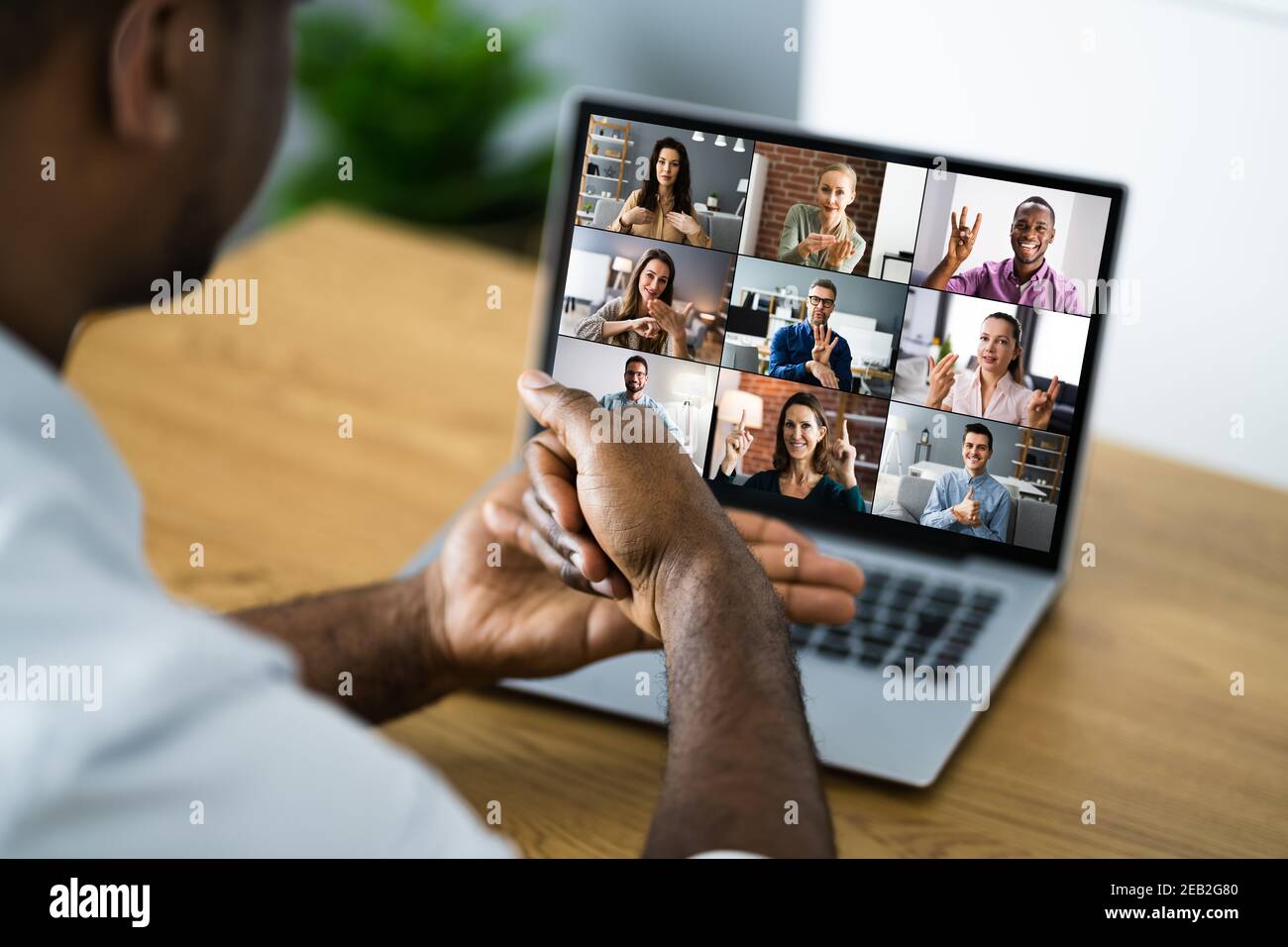 Disabled Deaf Man In Video Conference Call Stock Photo - Alamy