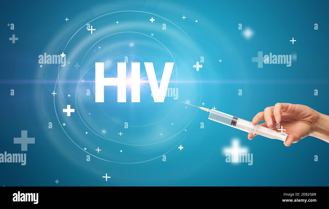 Syringe needle with virus vaccine and HIV abbreviation, antidote ...