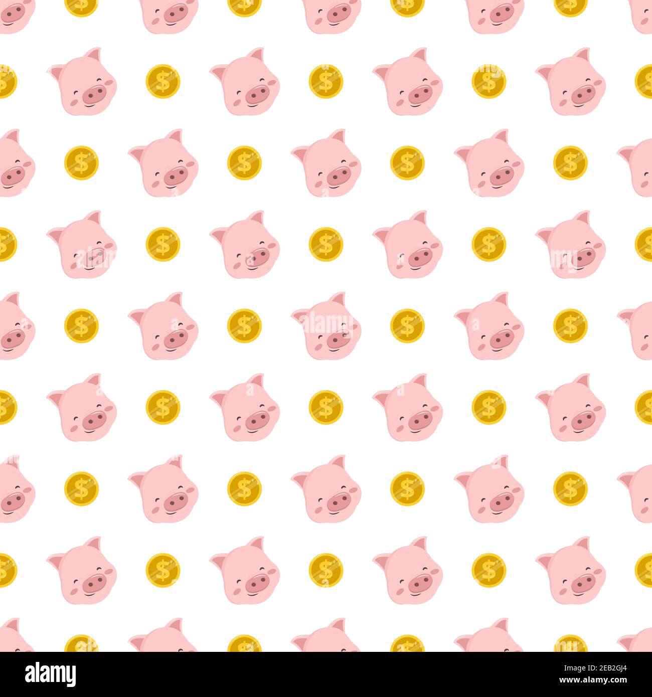 Cute seamless pattern with pink pig and gold coin Stock Vector Image ...