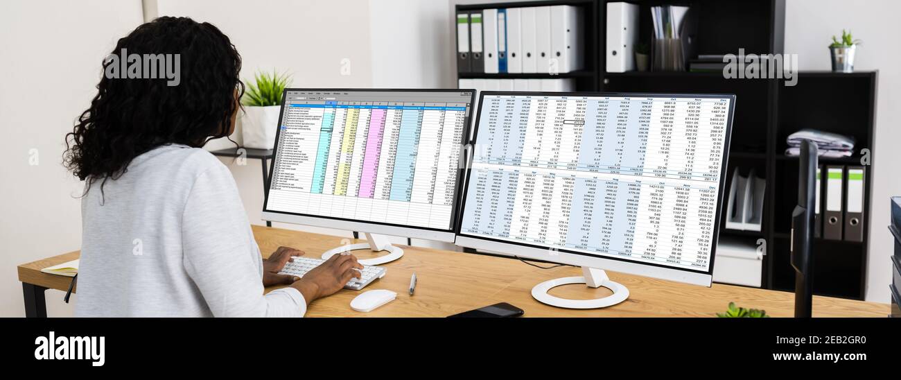 African American Woman Using Computer Business Technology Stock Photo ...