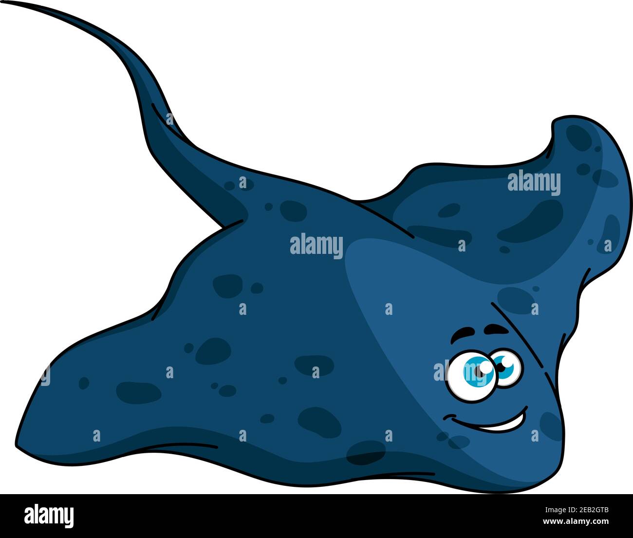 Funny blue spotted stingray cartoon character with wide fins and googly ...