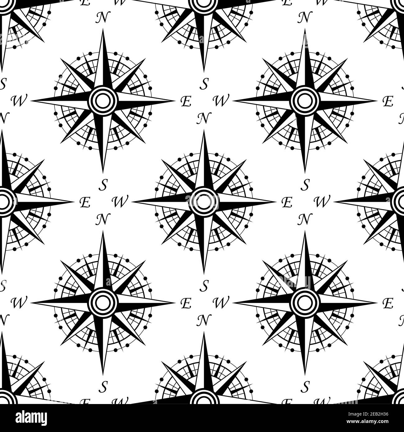 Black and white nautical compass seamless pattern with vintage dials ...