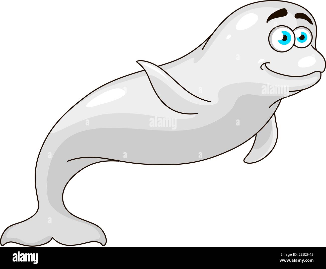 White whale cartoon character with waving a flipper, for underwater ...