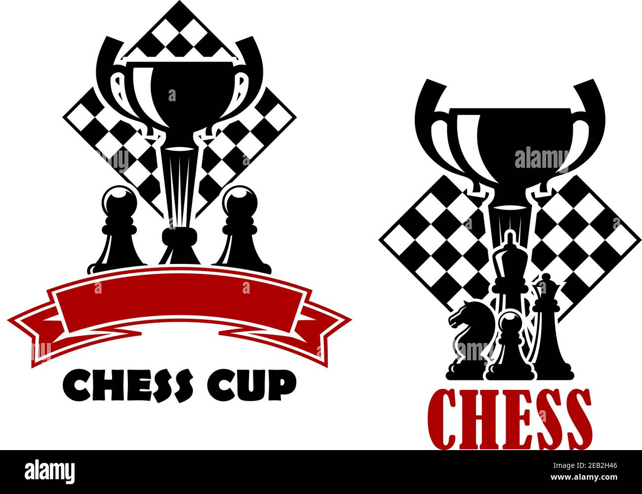 Chess cup tournament emblems or logo design templates showing turned ...