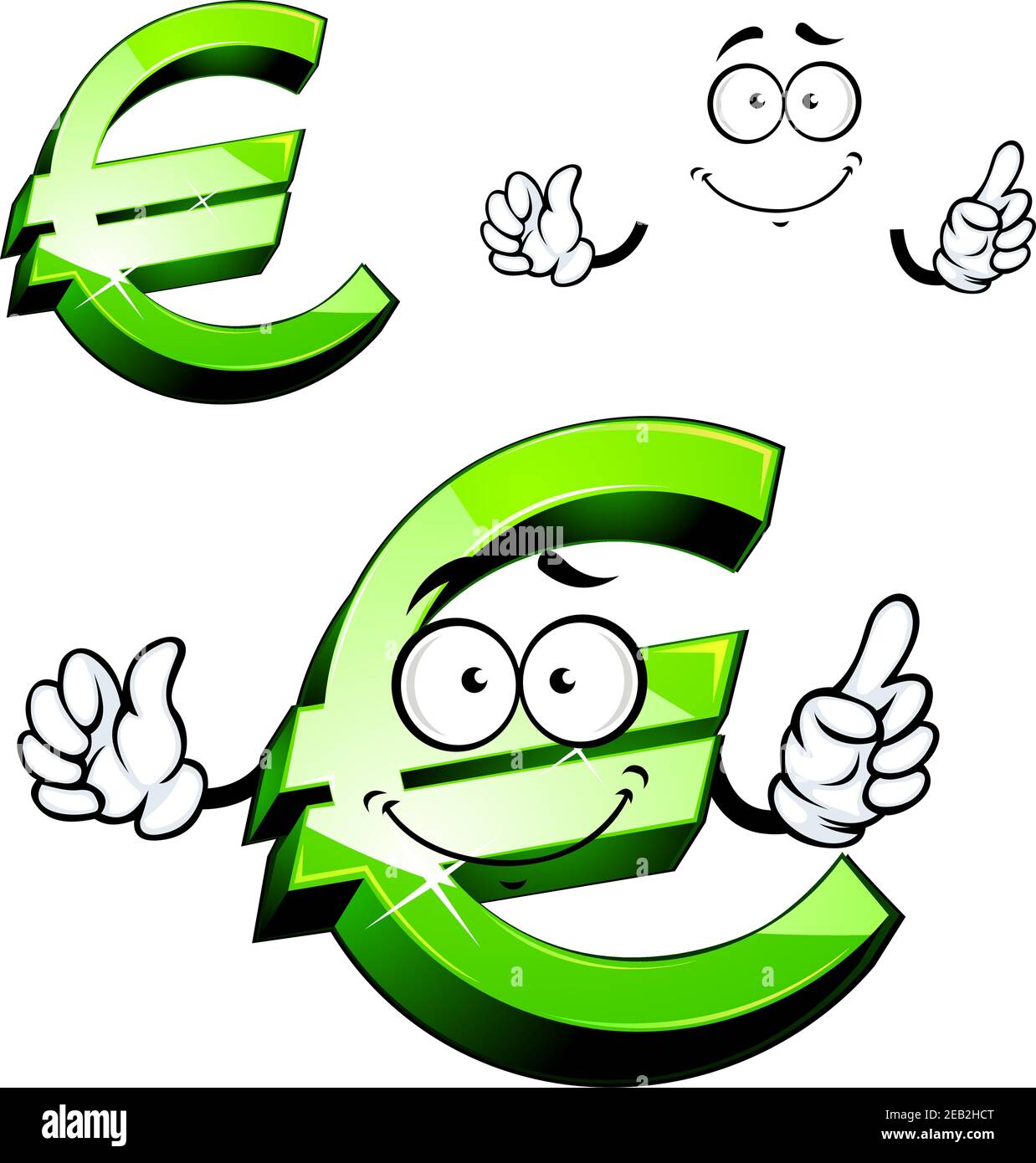 Euro sign cartoon character with green shining surface and cheerful ...