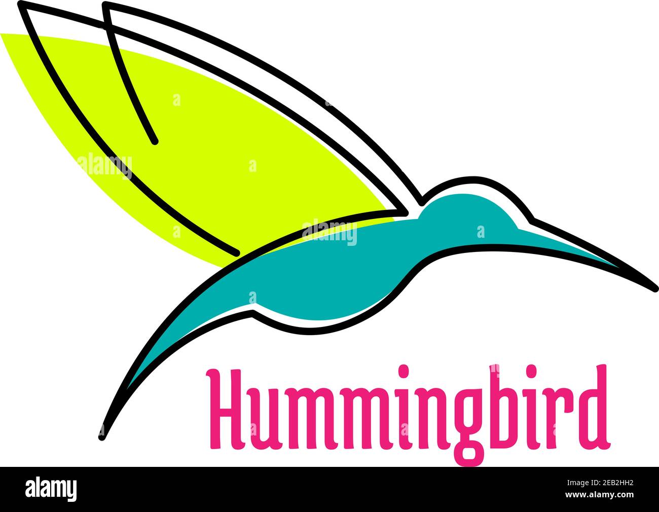 Abstract icon of hummingbird bird in flight, with blue and yellow ...