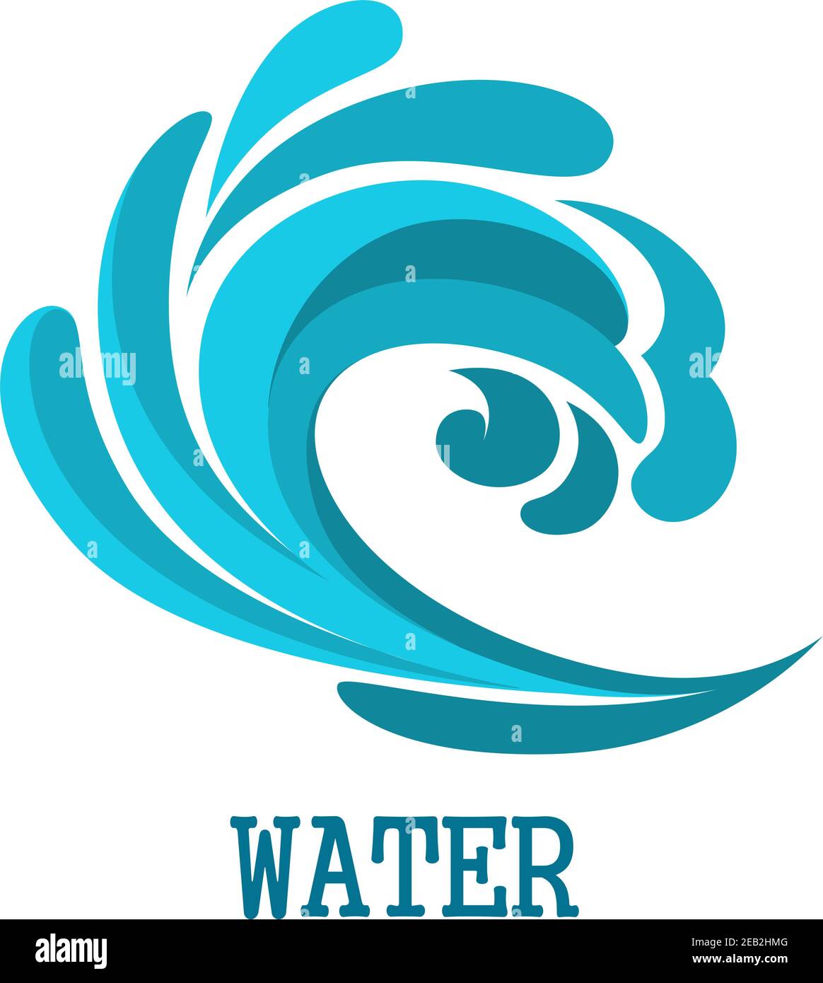 Blue curly ocean wave symbol with shaped blue flowing lines isolated on ...