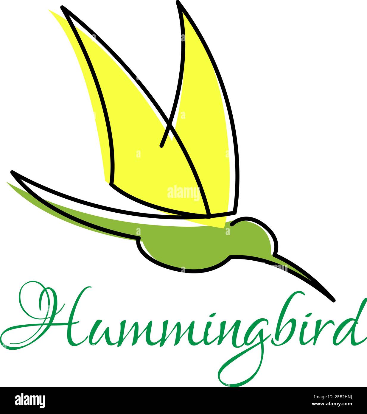 Yellow and green hummingbird abstract symbol with pointed wings ...