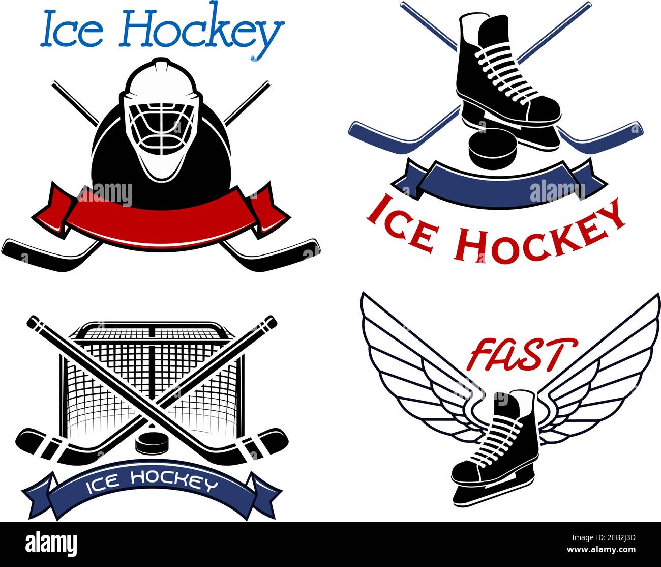 Ice hockey icons and symbols showing crossed sticks, pucks and gate ...