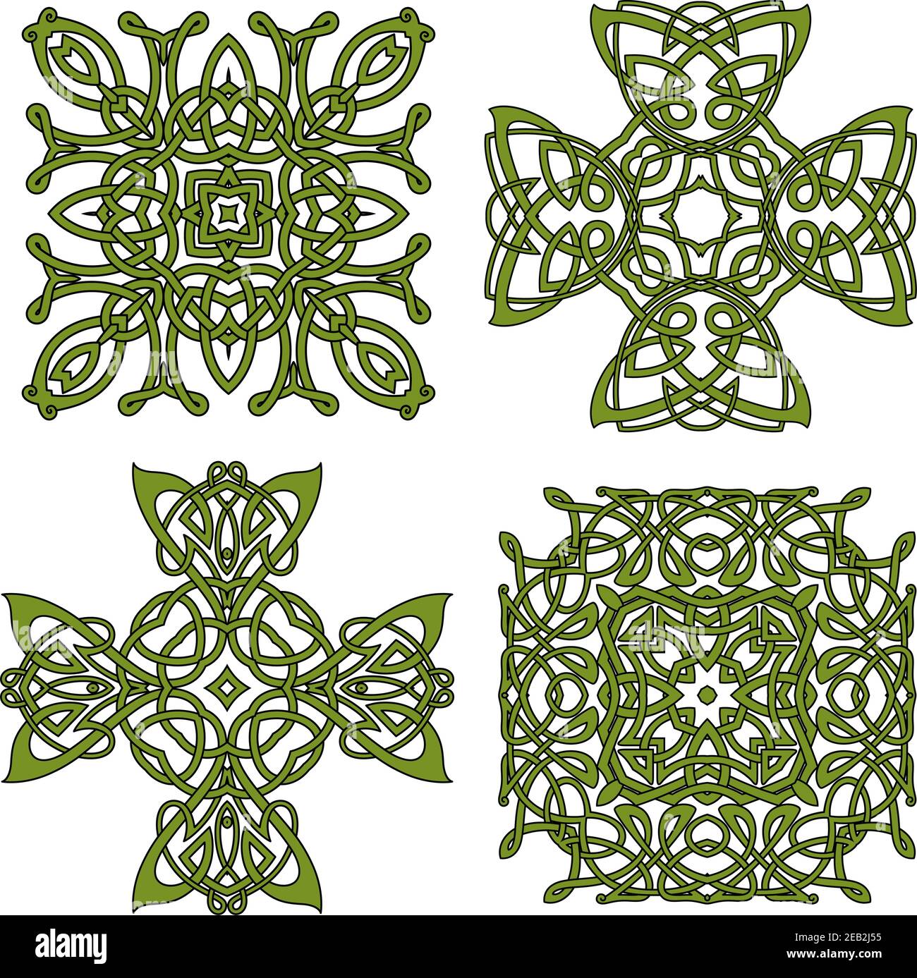 Celtic and irish knot ornamental crosses and patterns with green ...