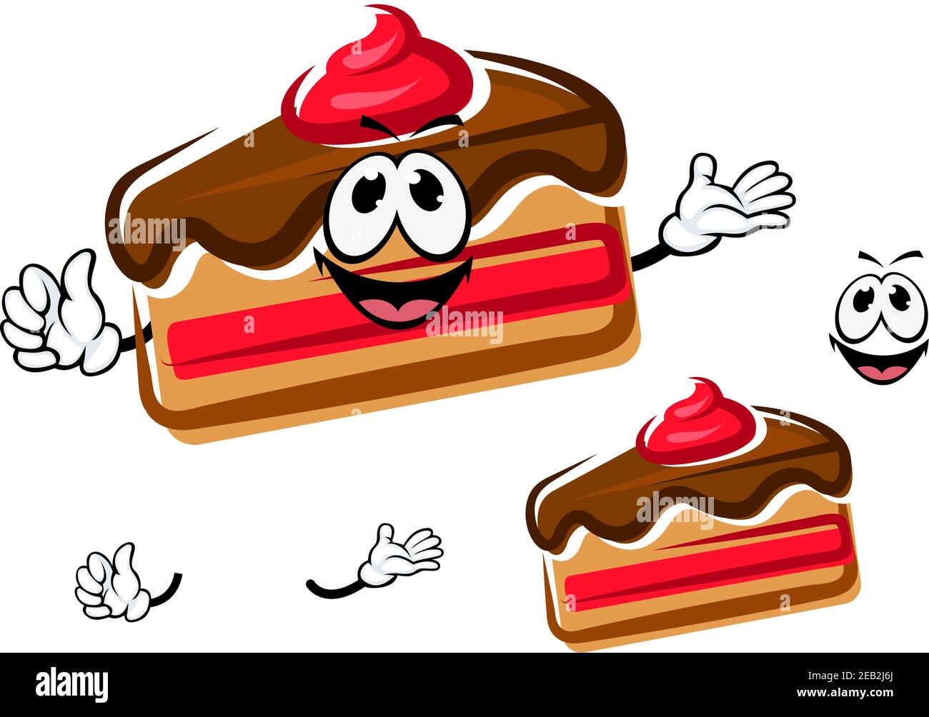 Funny cartoon sweet cake slice with little hands and face, isolated on ...
