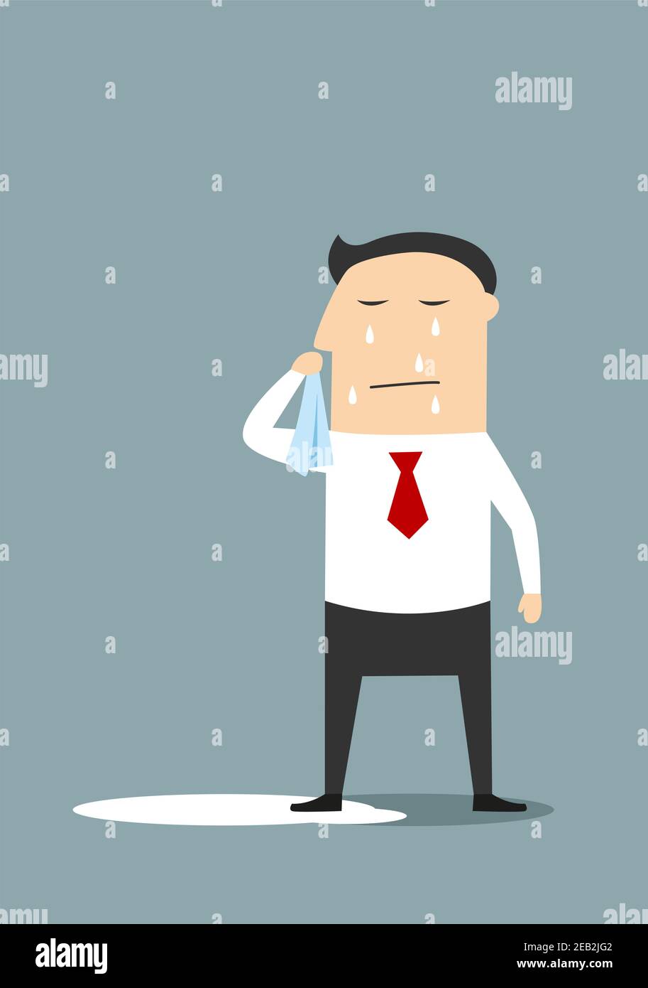 Crying businessman standing in a pool of his tears, for depression or ...