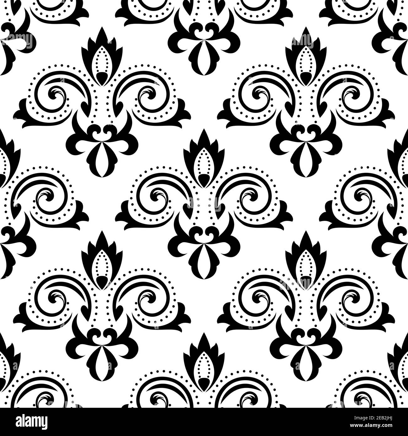 Abstract floral seamless pattern with black flourish curlicues and ...