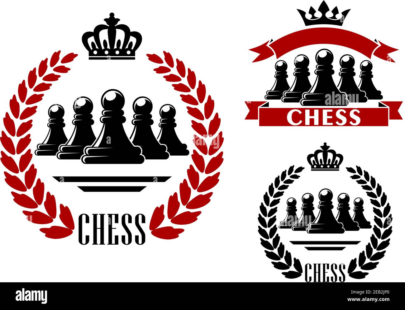 Elegant chess game heraldic symbol in black and red color with a number ...