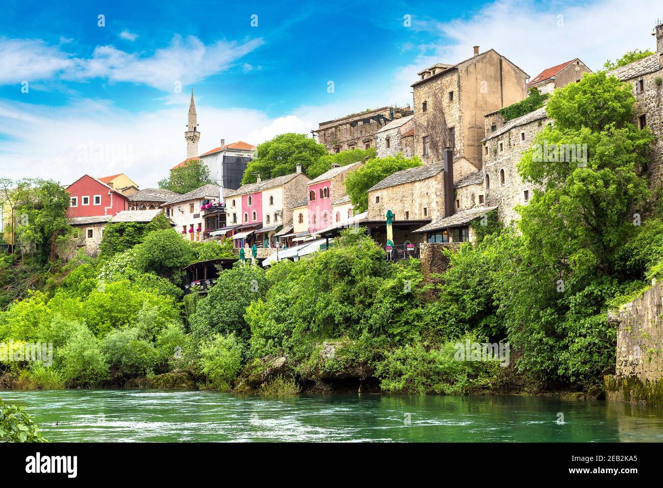 Historical center in Mostar in a beautiful summer day, Bosnia and ...