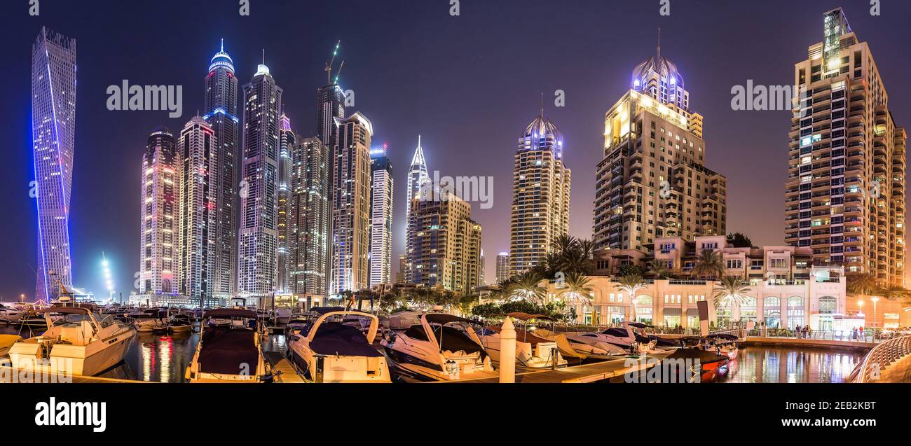 Dubai downtown night scene with city lights, luxury new high tech town ...