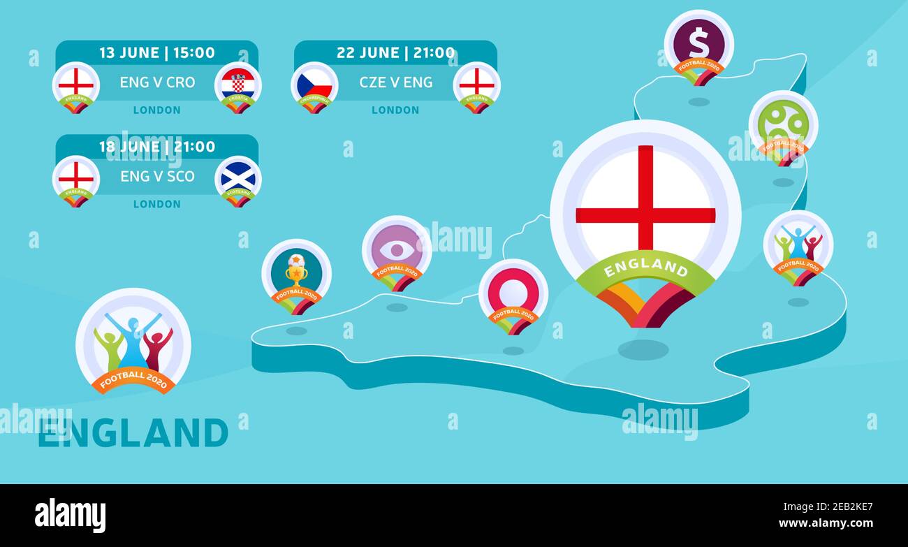 England natioanal team matches on Isometric map vector illustration ...