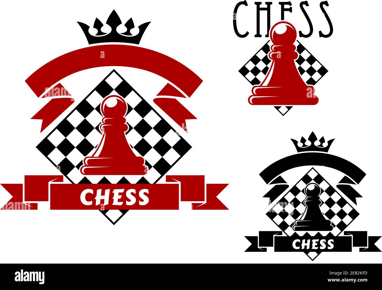 Chess sporting game icons with red and black pawns, turned by ...