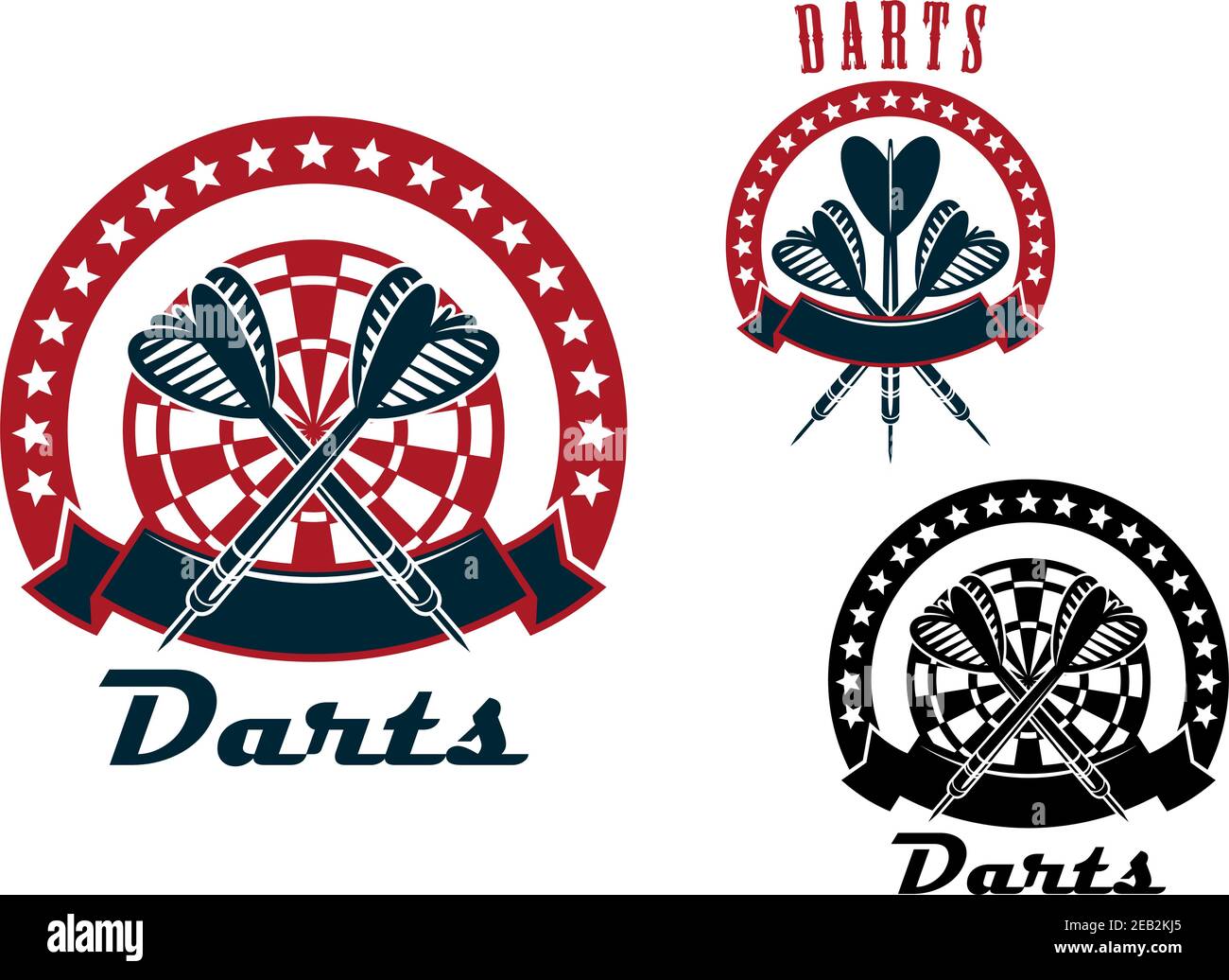 Darts retro emblems or logo with arrows and dartboard, supplemented by ...