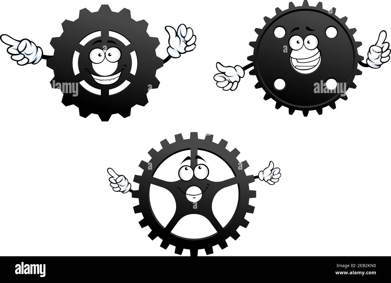 Gear wheels with funny happy faces and little hands isolated on white ...