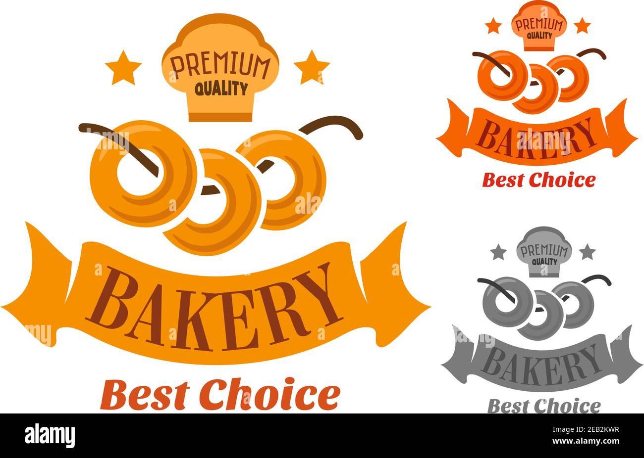 Bakery premium quality icons with soft sweet bagels on string with ...