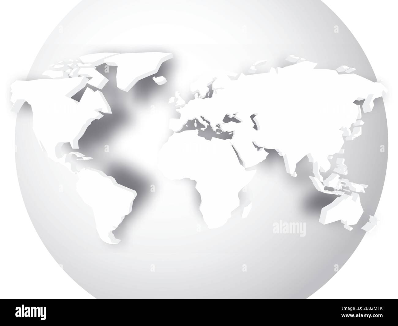 White 3D map of world with dropped shadow on white globe. Worldwide ...