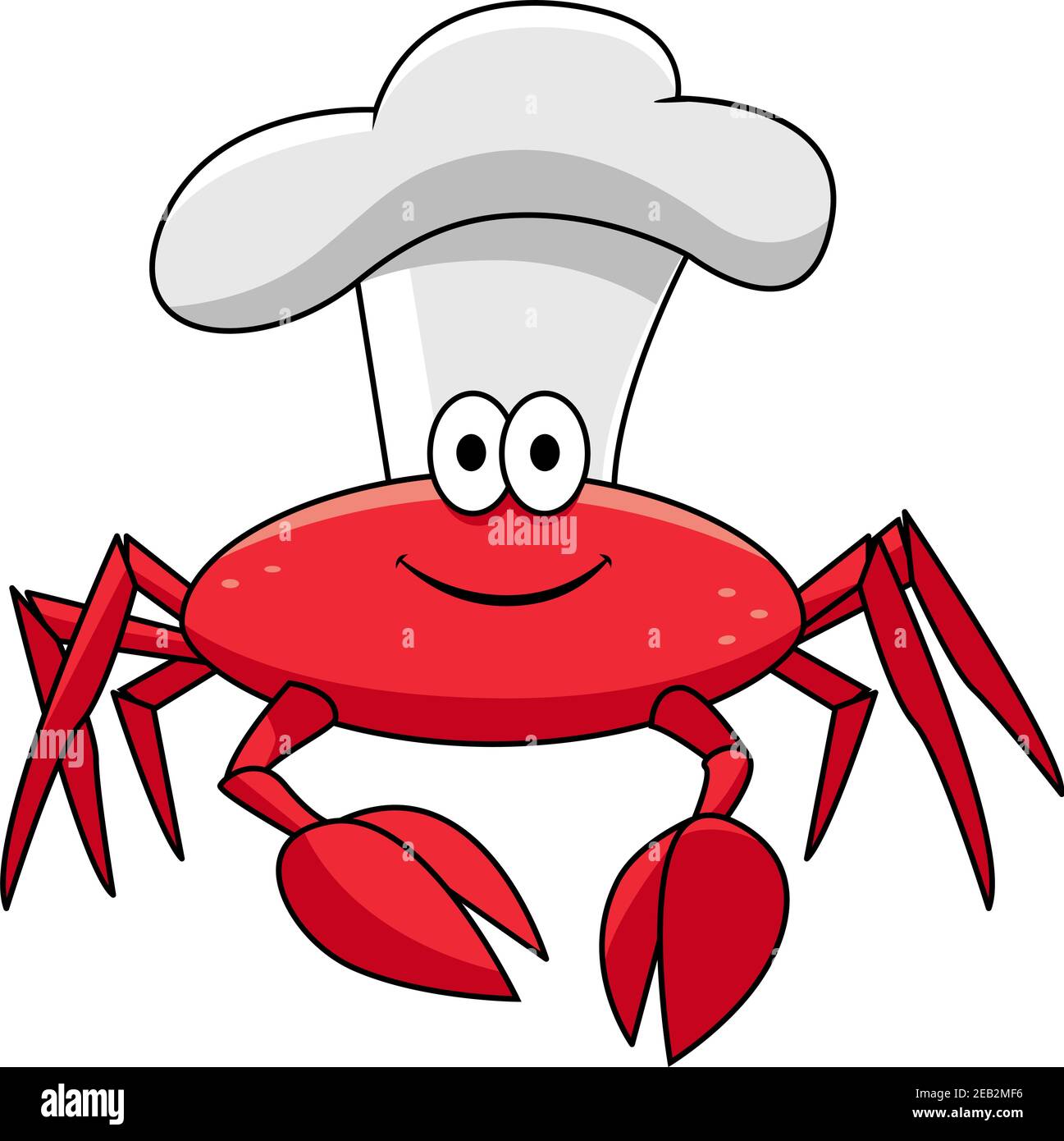 Smiling red crab chef cartoon character in white cook hat for seafood ...