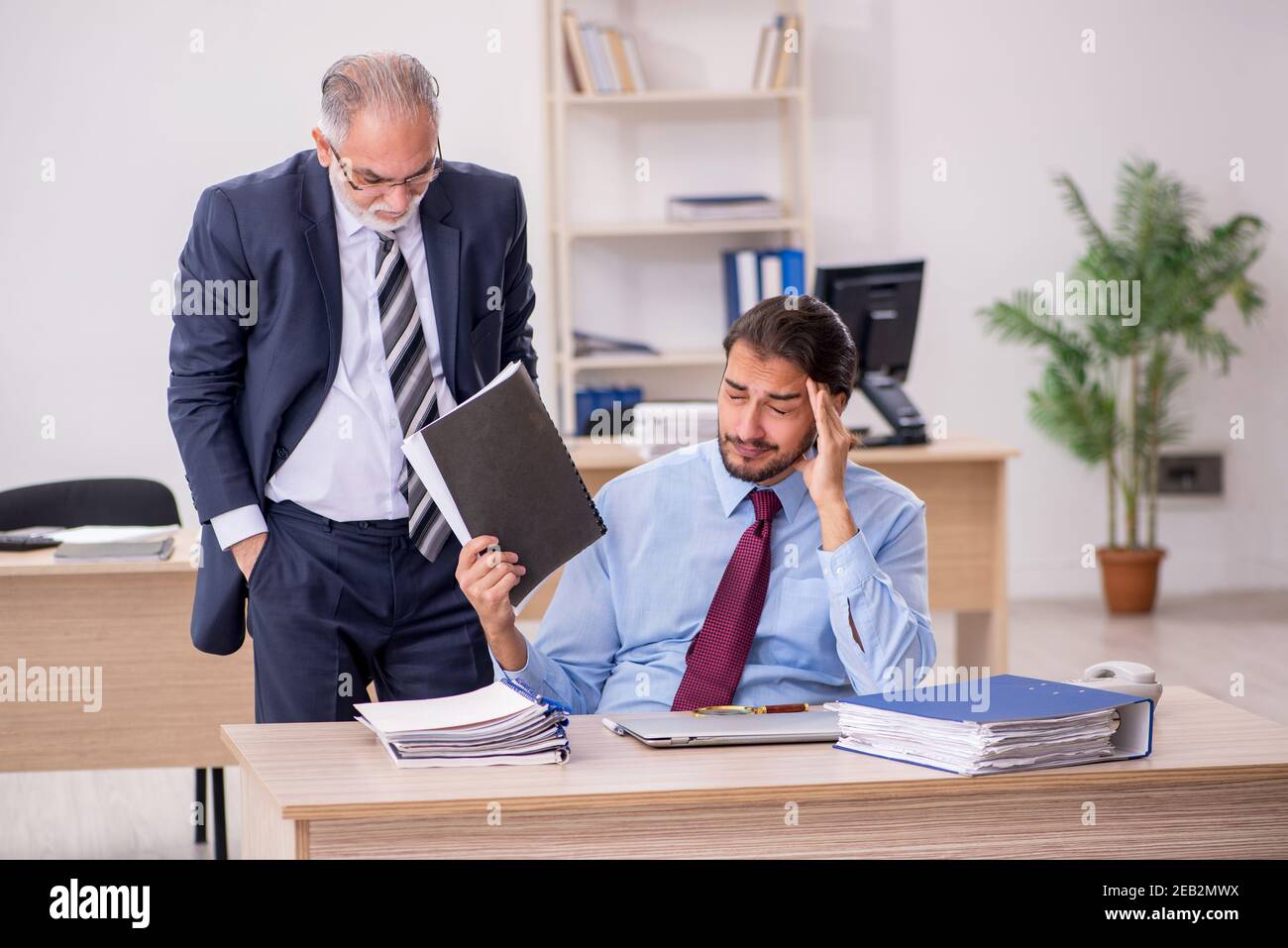 Old boss and young employee working in the office Stock Photo - Alamy