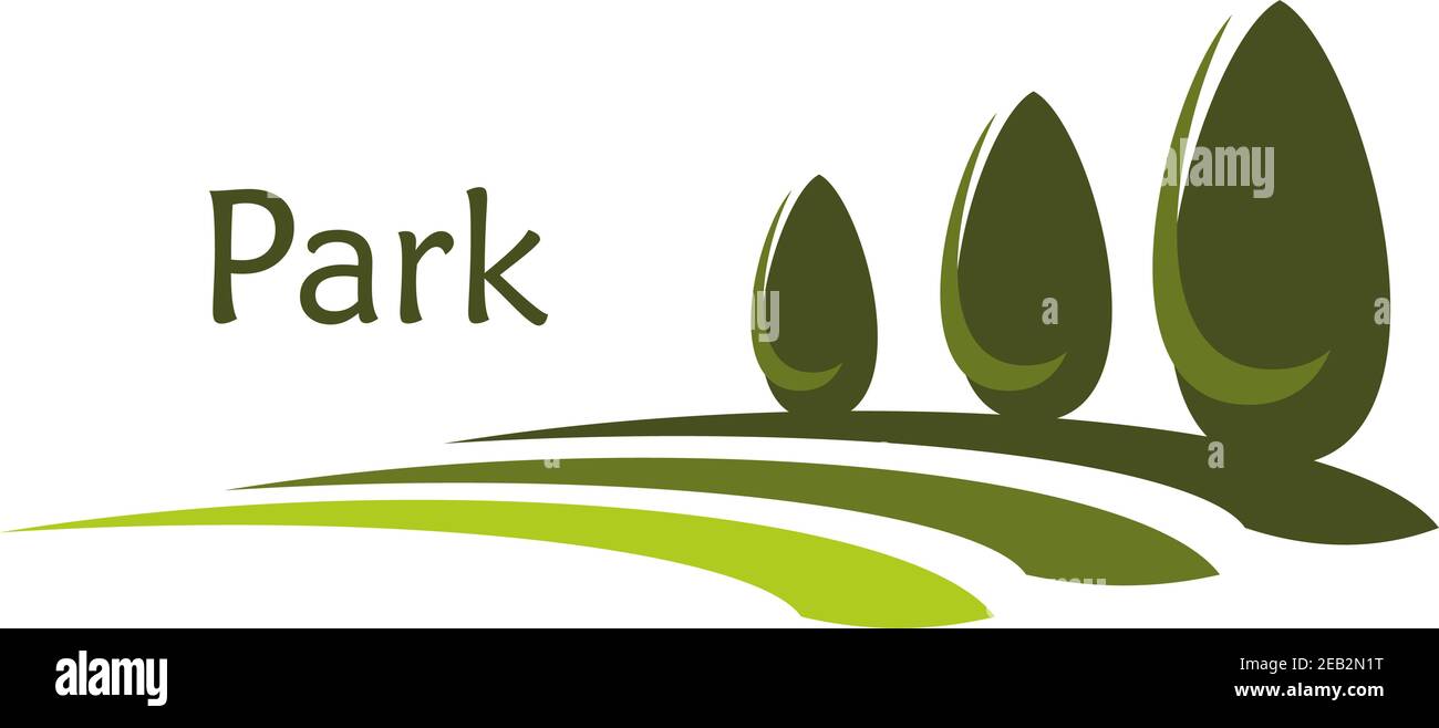 Green park alley abstract icon with row of trimmed elongated bushes ...