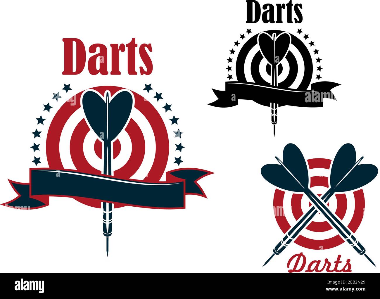 Darts game sporting emblems or icons with arrows and dartboard ...