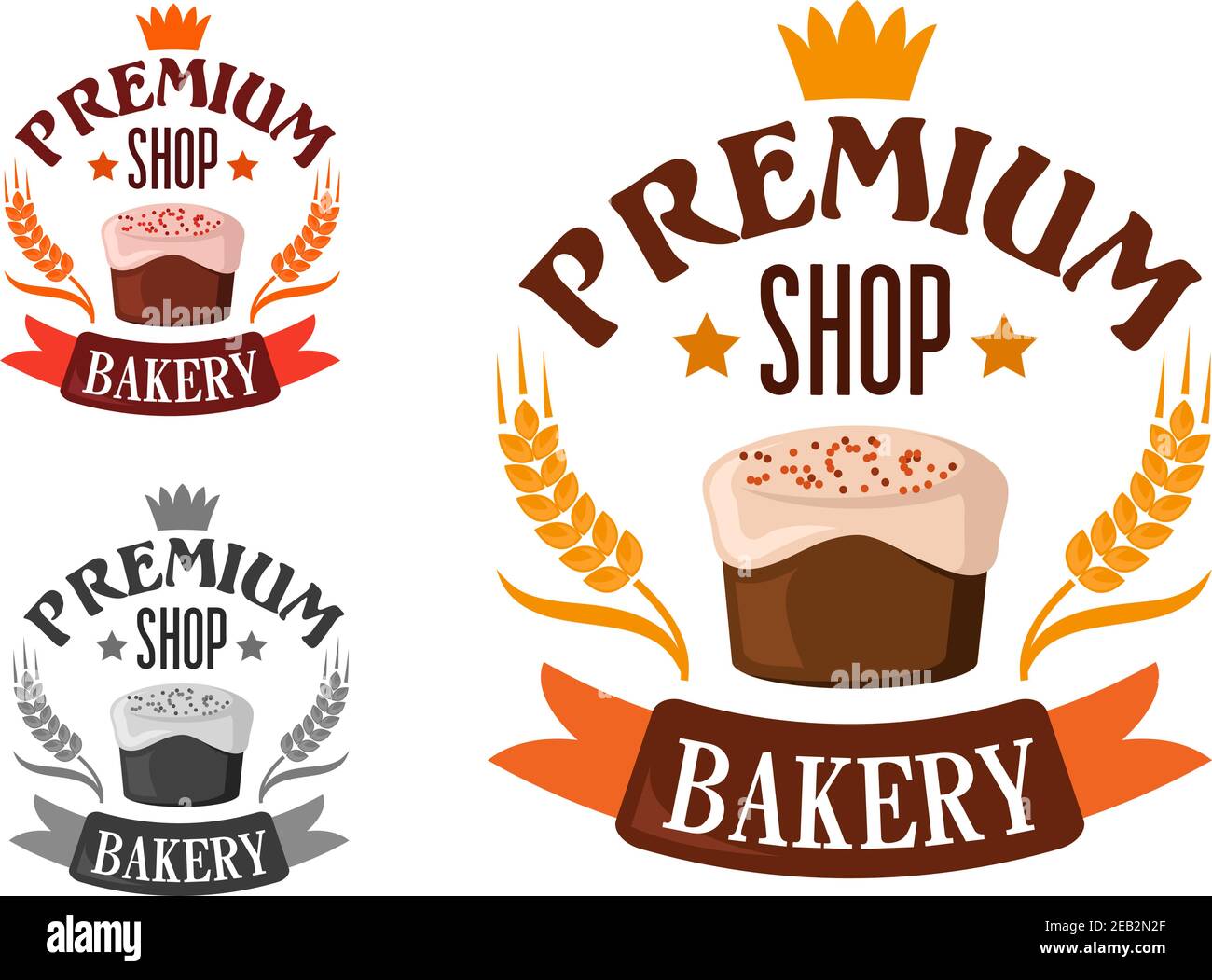 Premium bakery shop symbol or emblem of cake with royal icing and ...