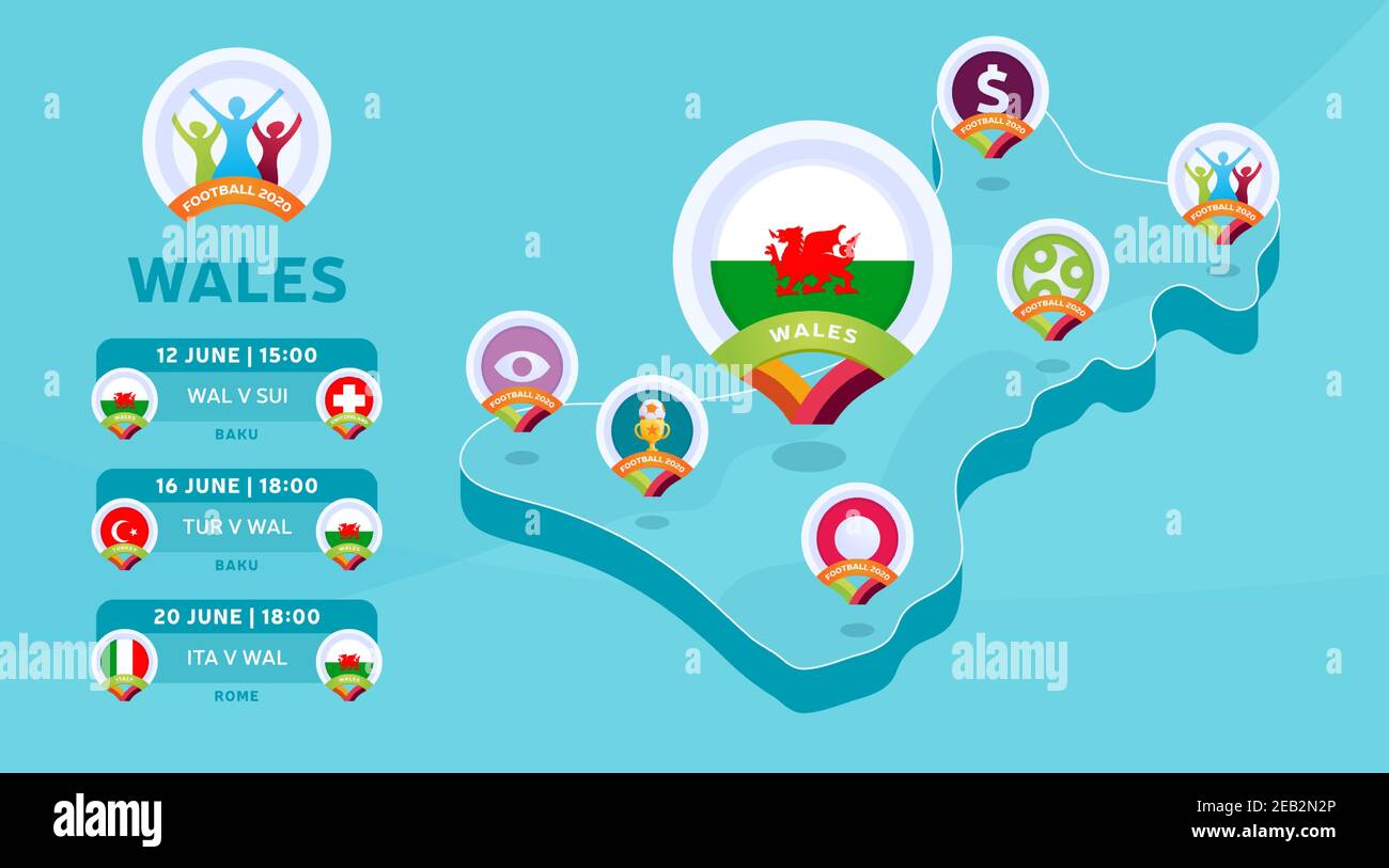 Wales natioanal team matches on Isometric map vector illustration ...