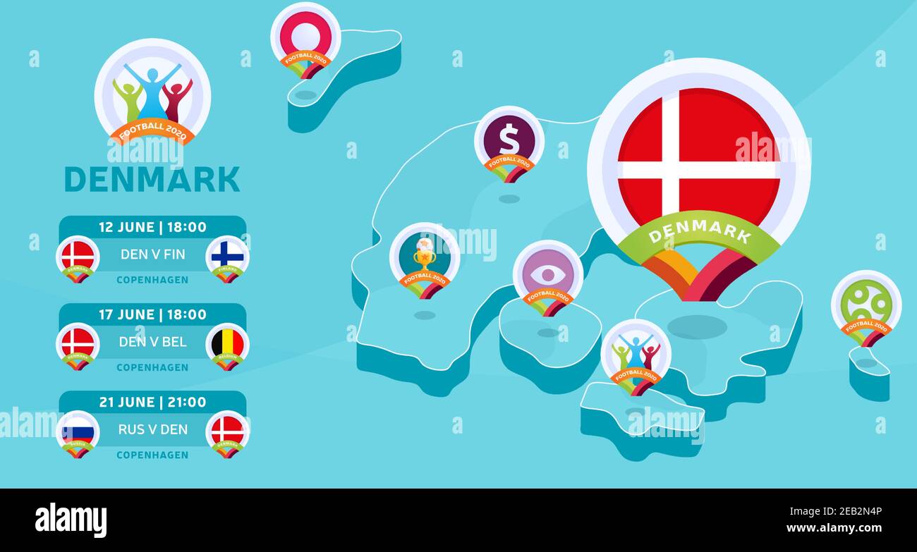 Denmark natioanal team matches on Isometric map vector illustration ...