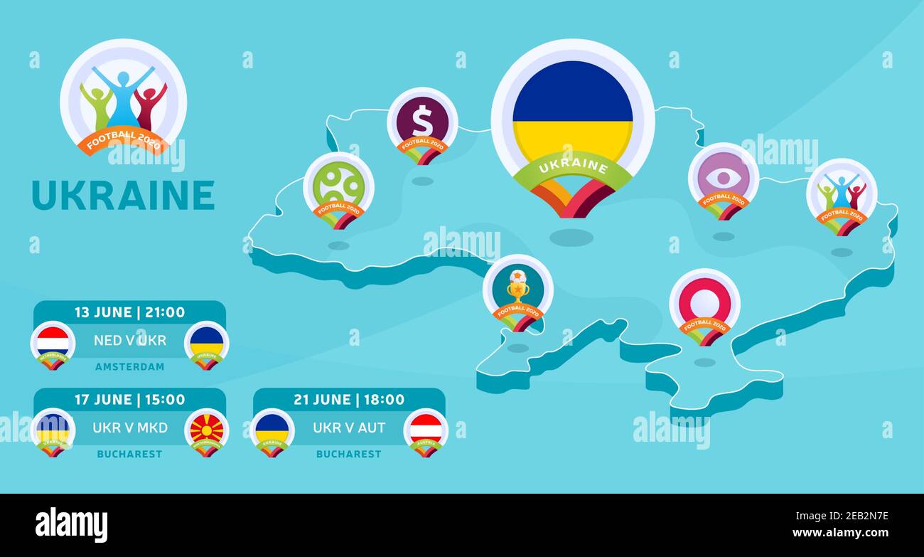 Ukraine natioanal team matches on Isometric map vector illustration ...