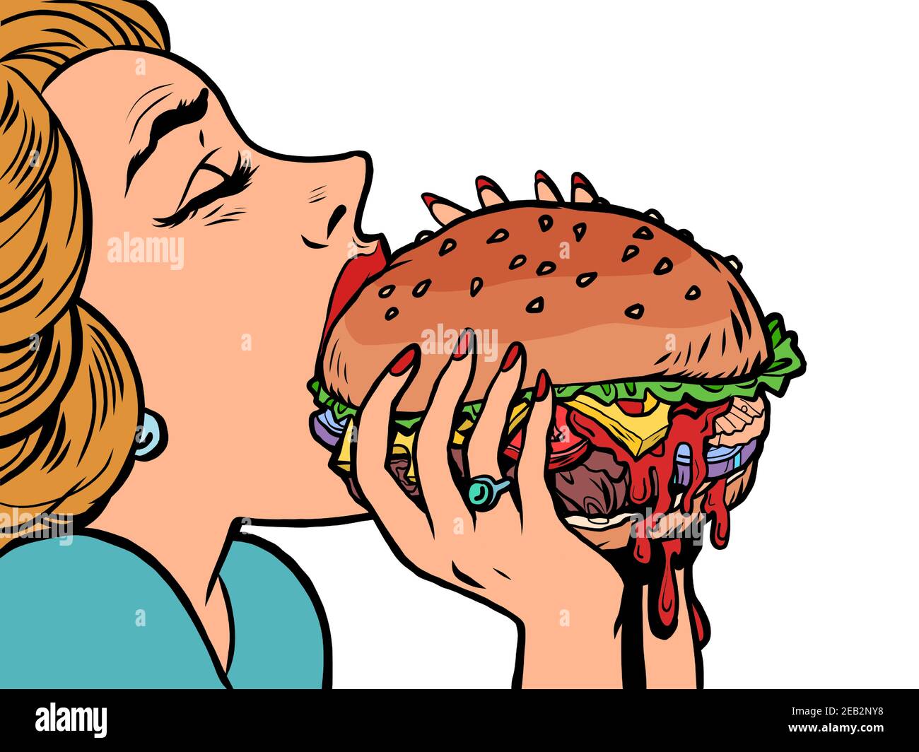 Woman eating a sandwich Stock Vector Images - Alamy