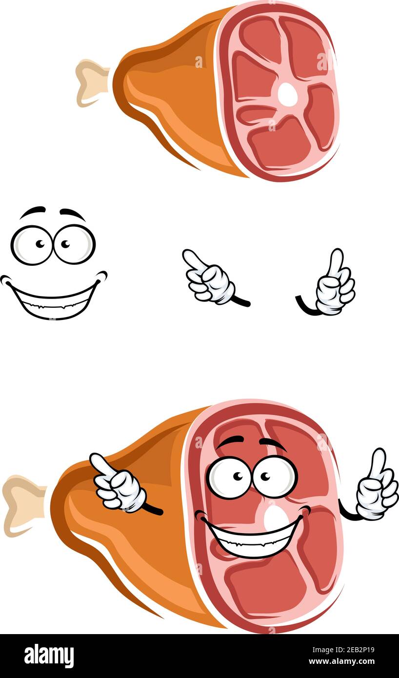 Cartoon fresh pork leg character with bone, for butcher shop or food ...