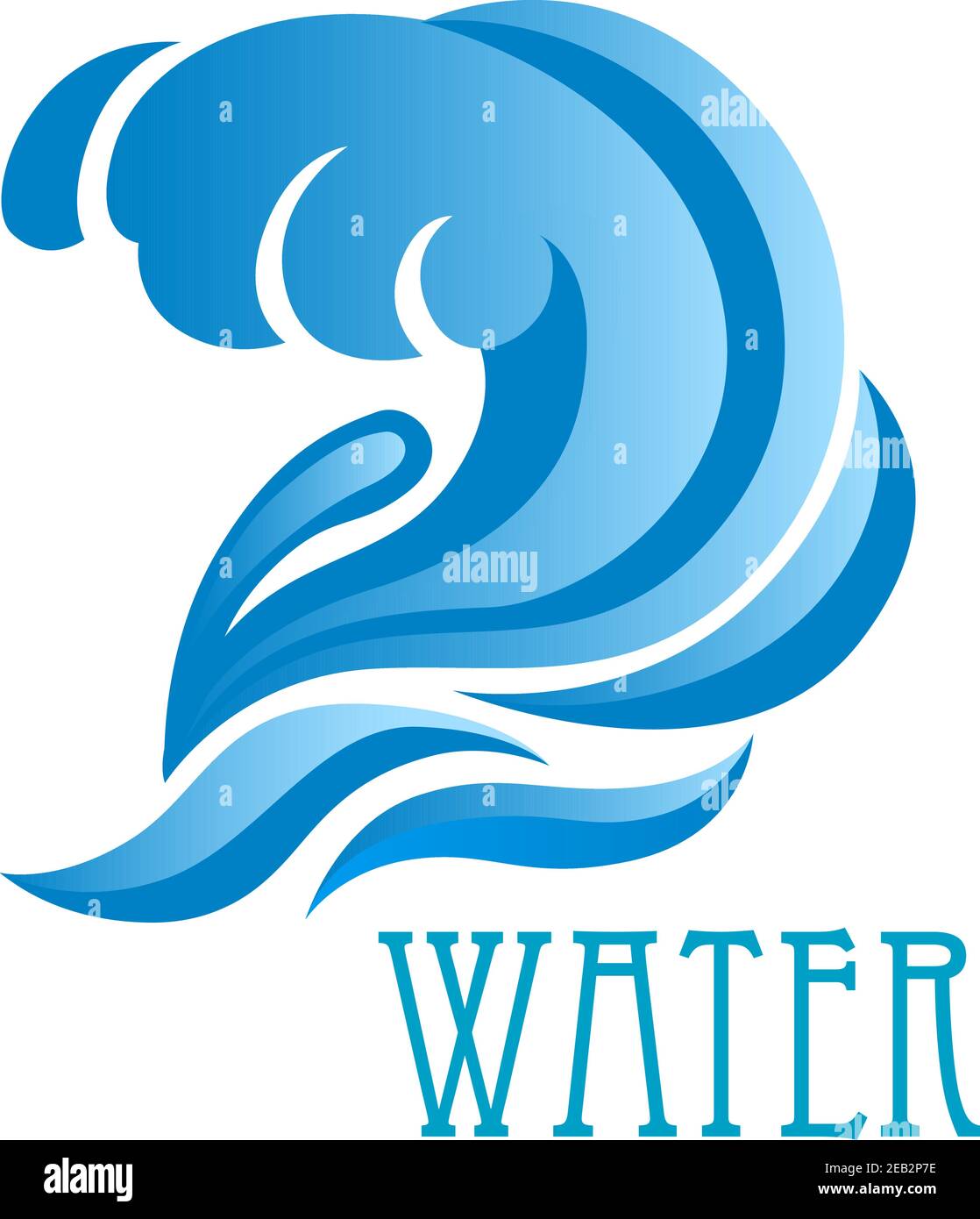 Blue ocean wave icon with lush crest and flowing water drops isolated ...