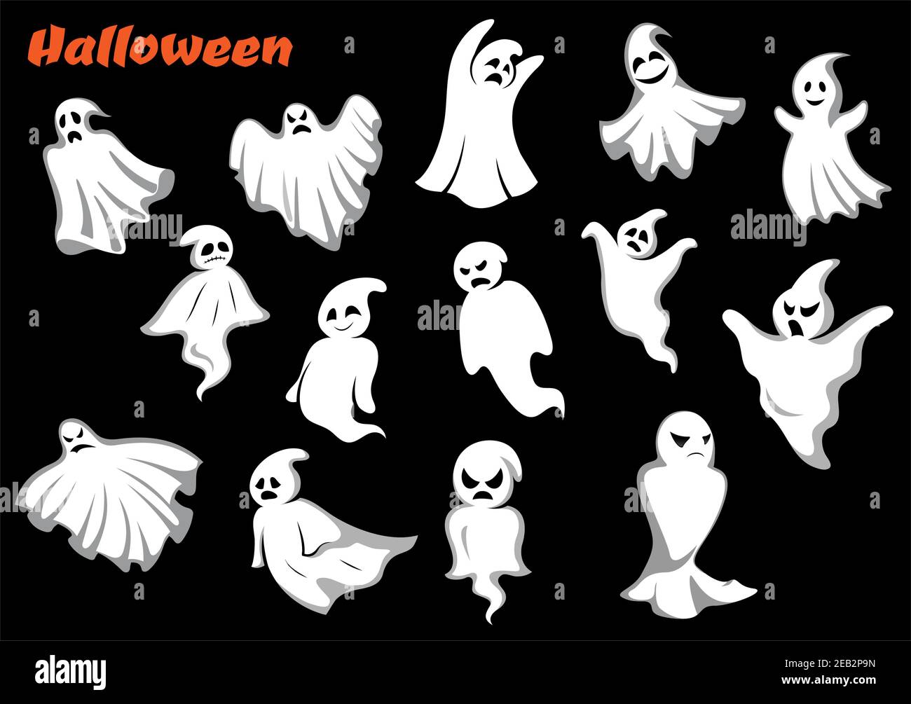 Flying Halloween monsters and ghosts isolated on dark background. For ...